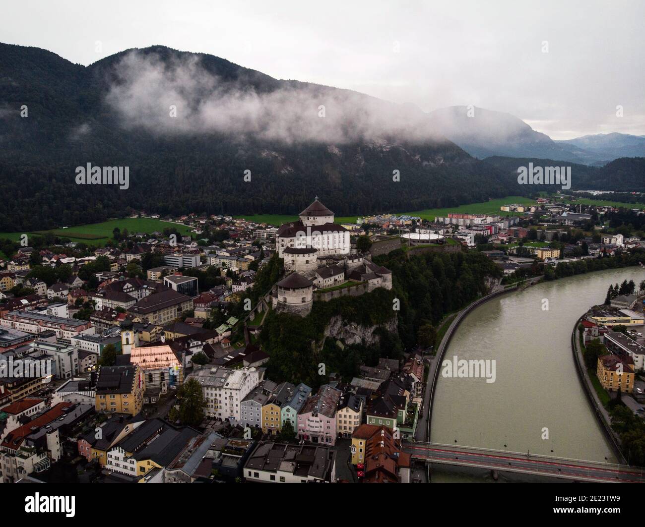 Aerial panorama of medieval Castle Fortification Festung Kufstein ...