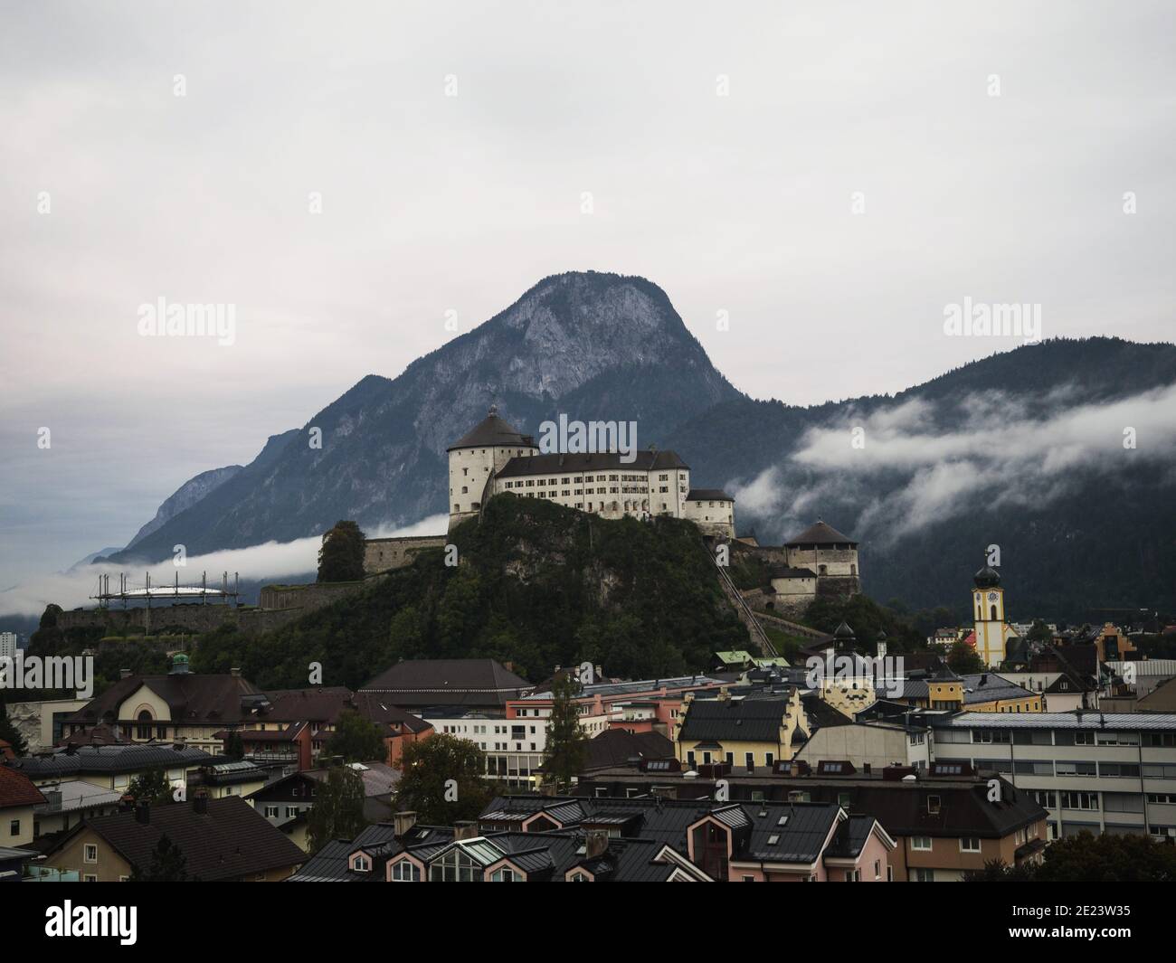 Aerial panorama of medieval Castle Fortification Festung Kufstein ...