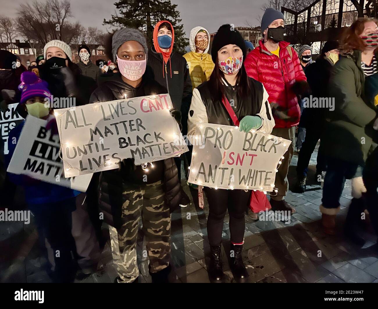 Oak Park, Illinois, USA. 7th January 2021. Two women hold anti-racism ...