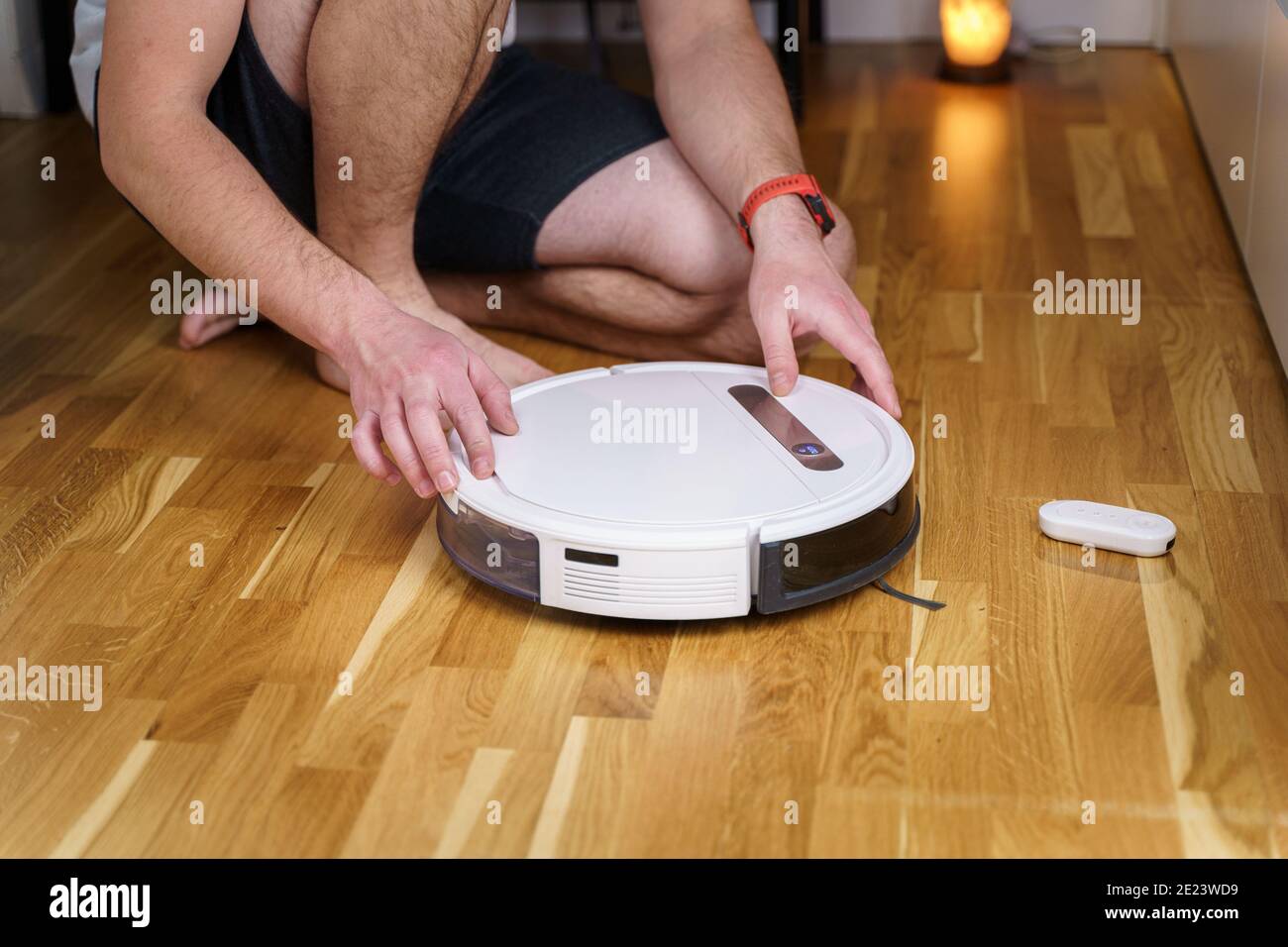 Housework and technology concept. Maintenance and service of robot ...