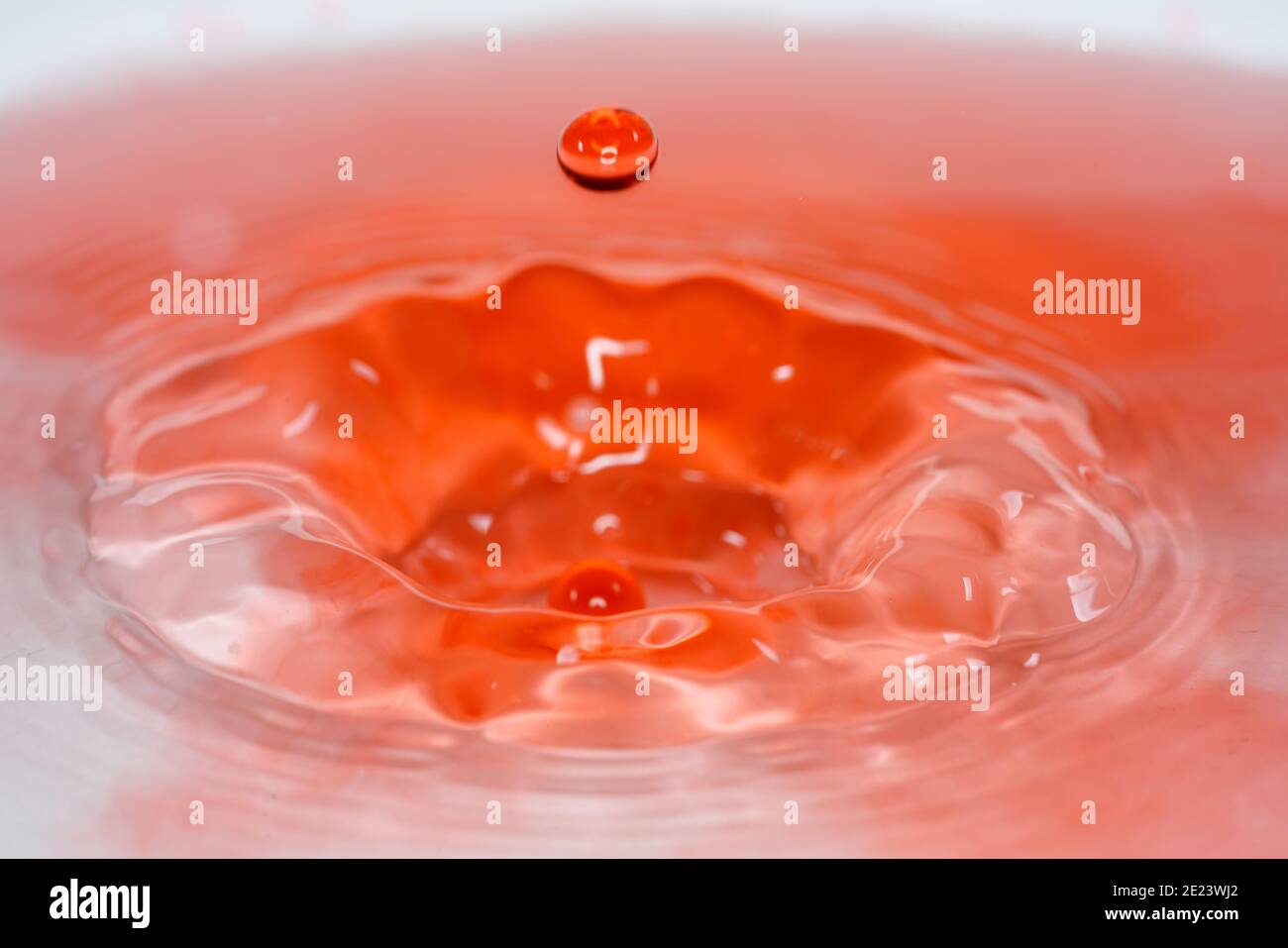 Water droplet falling on the red-colored water surface Stock Photo - Alamy