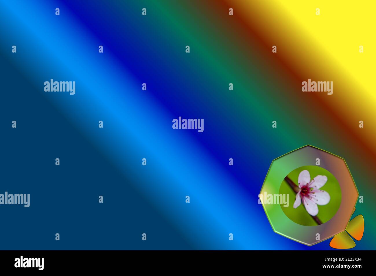 Colorful flower inside a polygon with colorful fans on it lit by a ...