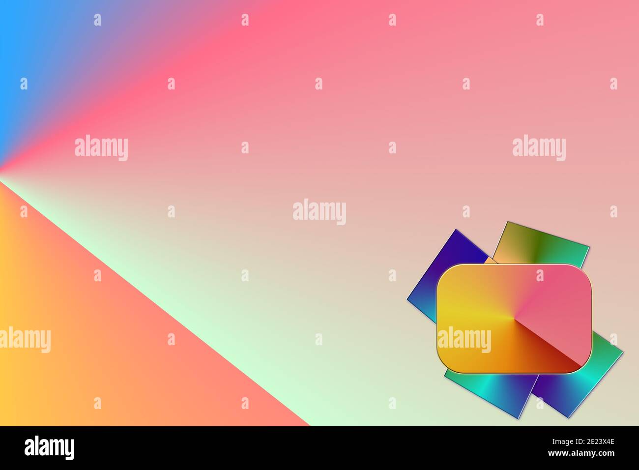 Colorful conically lit rectangle with colorful blades lit by a conical ...