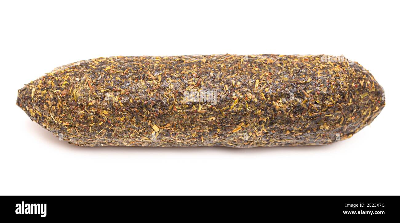 A Log of Salami Coated in Herbs and Isolated on a White Background ...