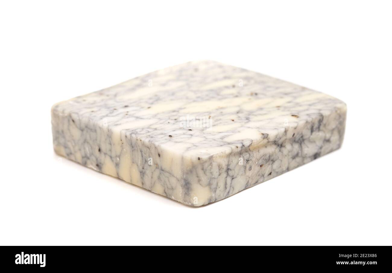 A Piece of Marble Blue Cheese Isolated on a White Background Stock ...