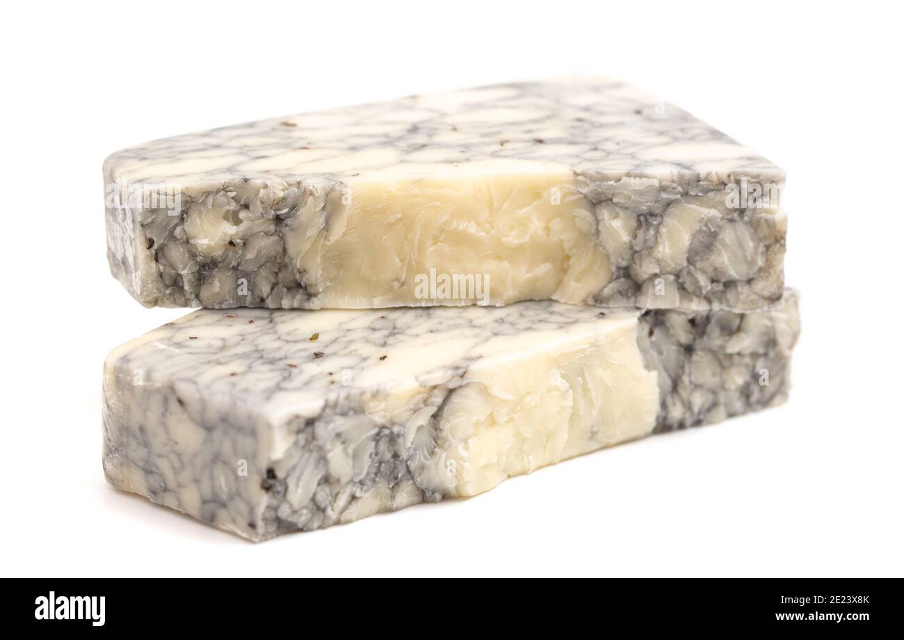 A Piece of Marble Blue Cheese Isolated on a White Background Stock ...
