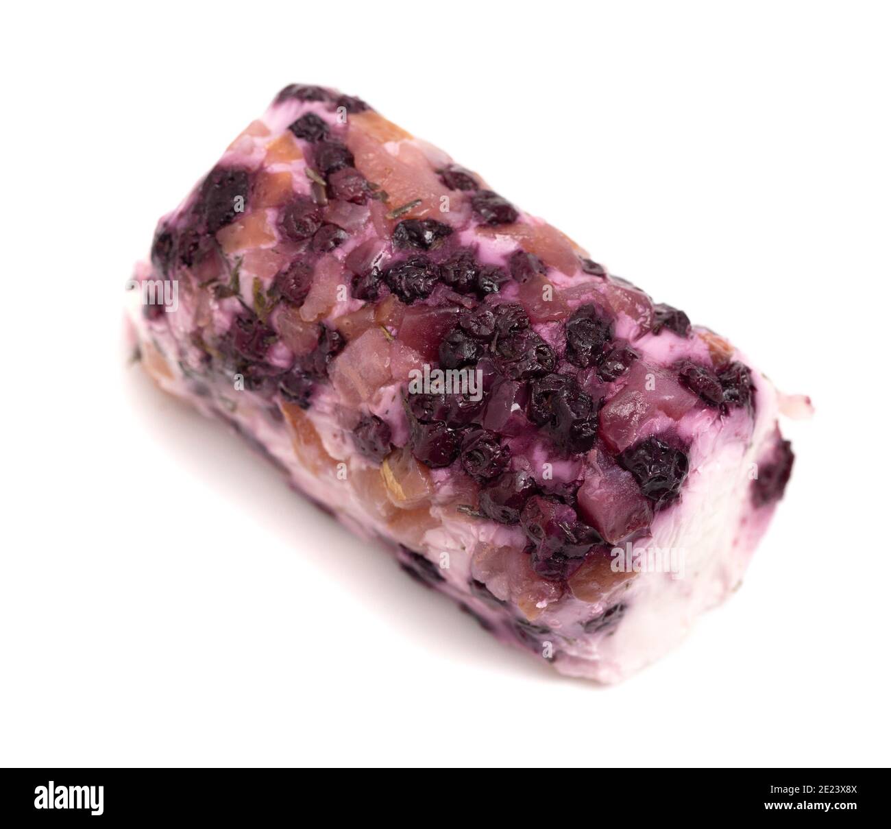 A Log of Goat Cheese Covered in Purple Berries Isolated on a White ...