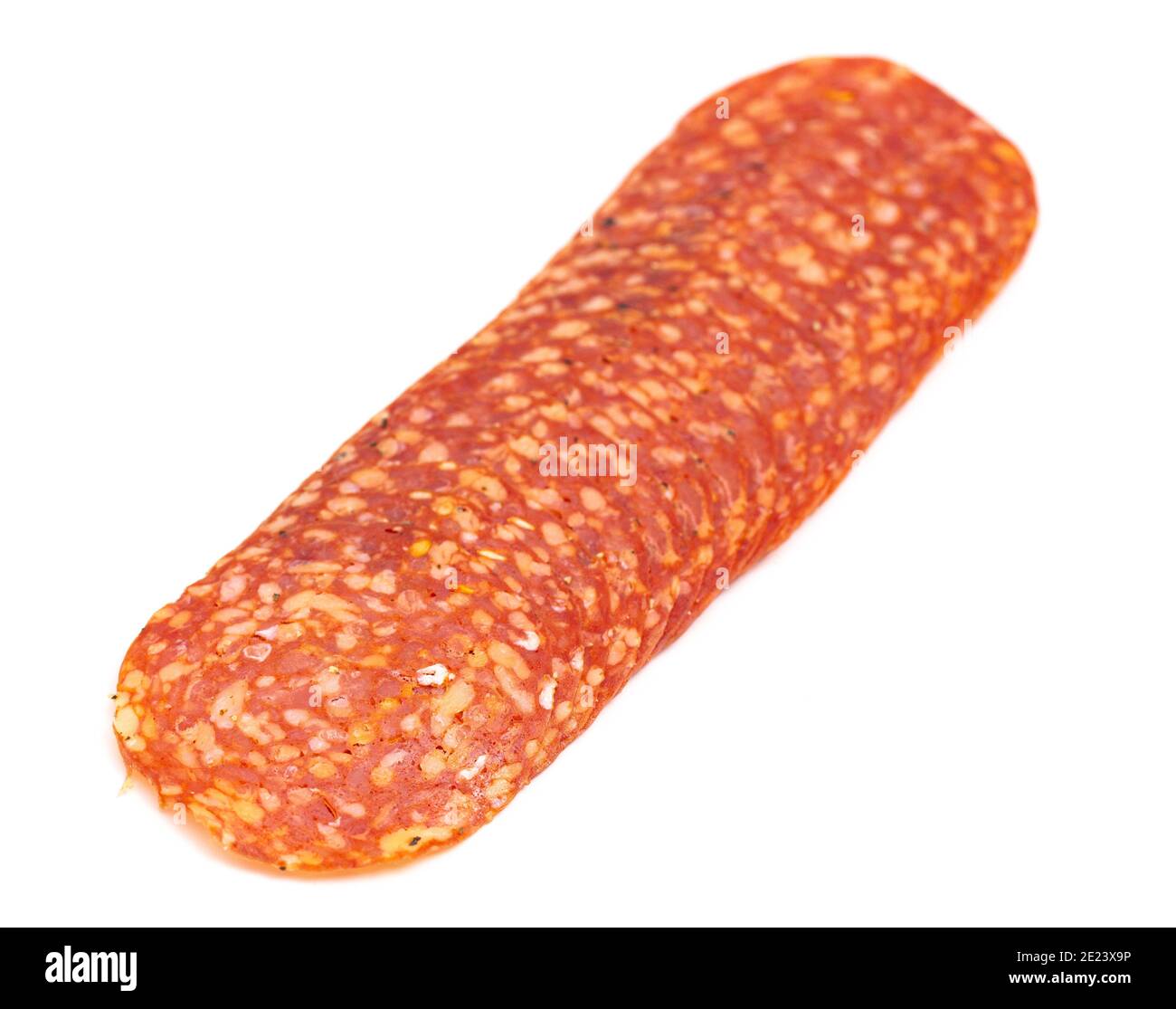 Slices of Spicy Calabrese Salami Meat Isolated on a White Background ...