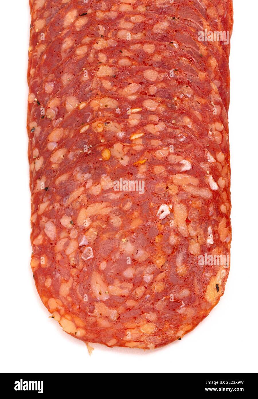 Slices of Spicy Calabrese Salami Meat Isolated on a White Background ...