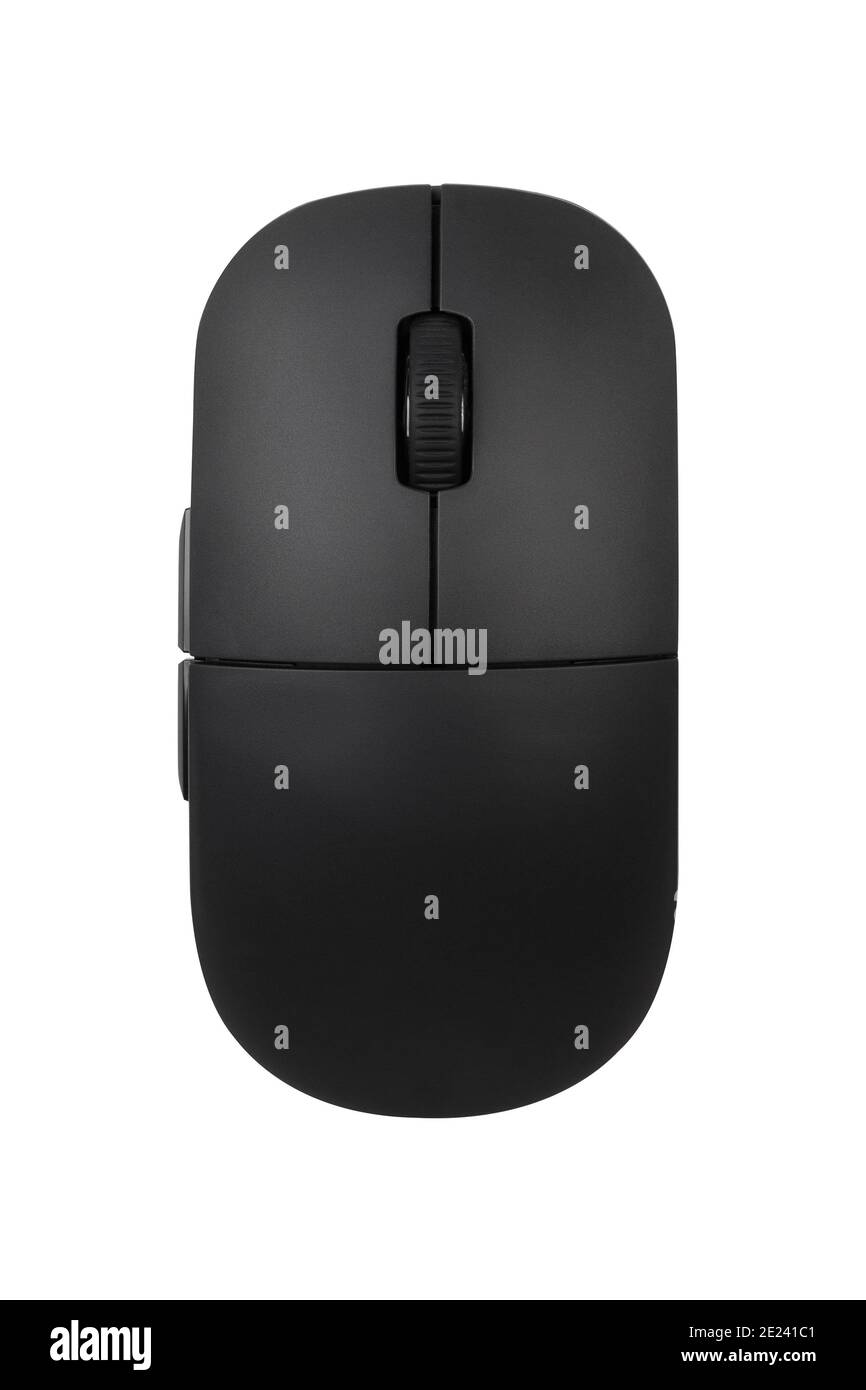 Wireless black computer mouse isolated on white background. Office ...