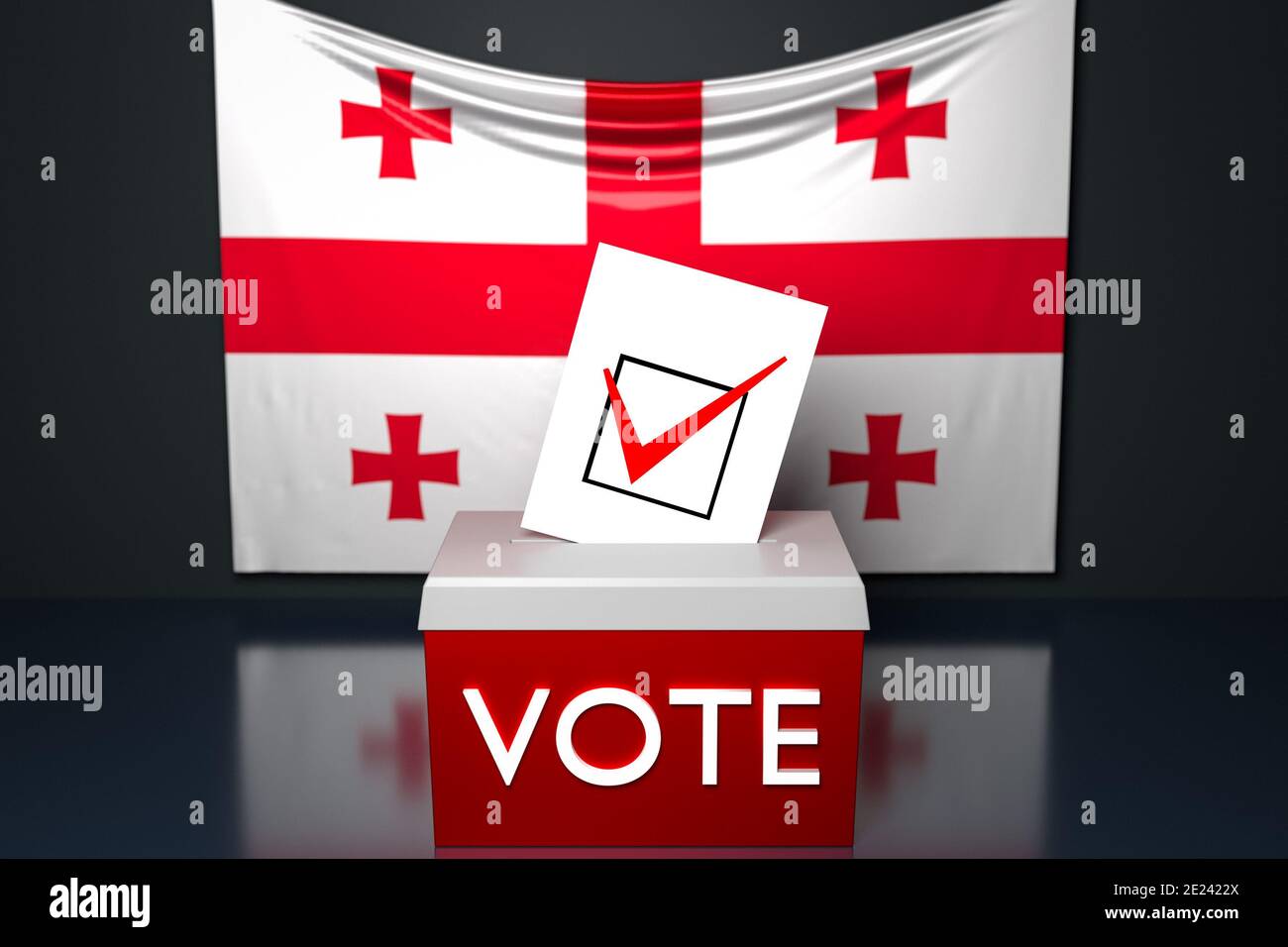 3d illustration of a ballot box or ballot box, into which a ballot bill ...