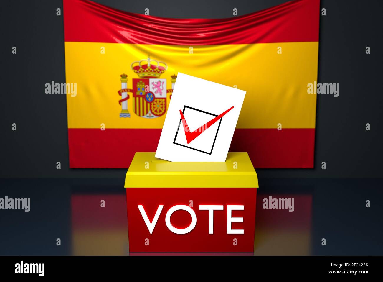 3d illustration of a ballot box or ballot box, into which a ballot bill ...