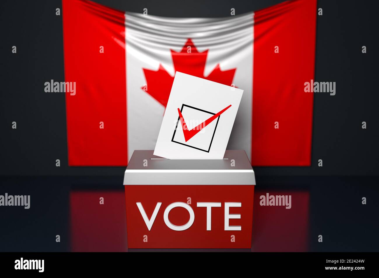 3d illustration of a ballot box or ballot box, into which a ballot bill ...