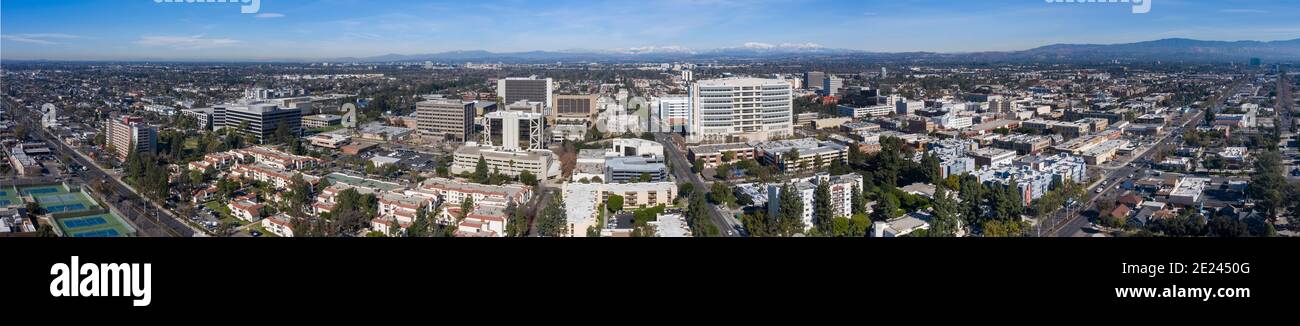 Daytime aerial view of the downtown skyline of Santa Ana, California ...