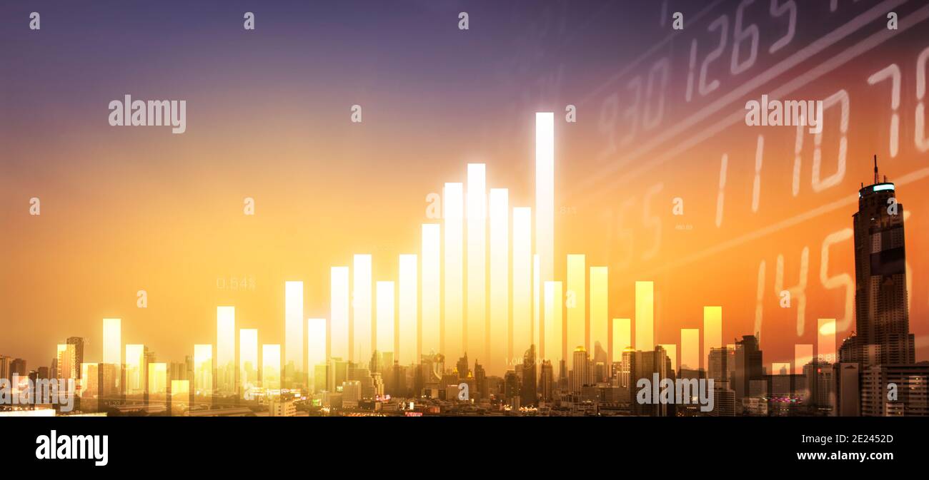 Finance investment concept. up trend bar graph and bar chart volume ...