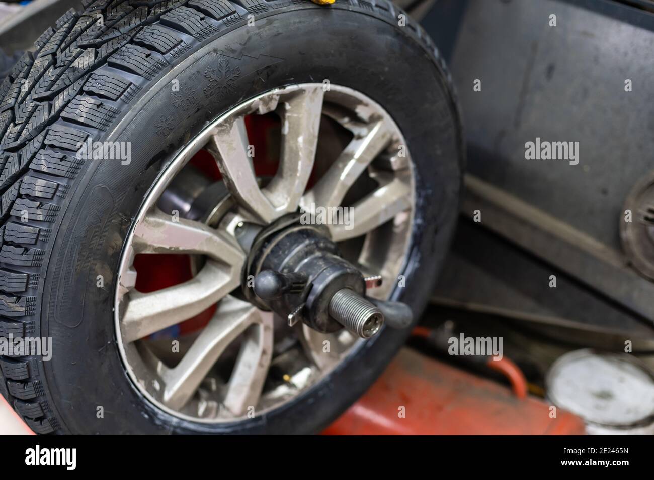 Wheel balancing close up photo Stock Photo - Alamy