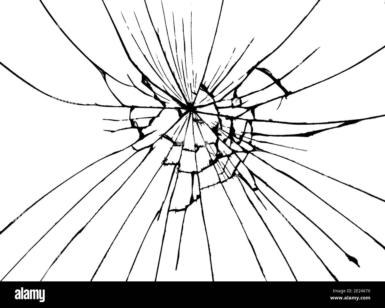 Broken glass on isolated cracked window on white background. Smartphone ...