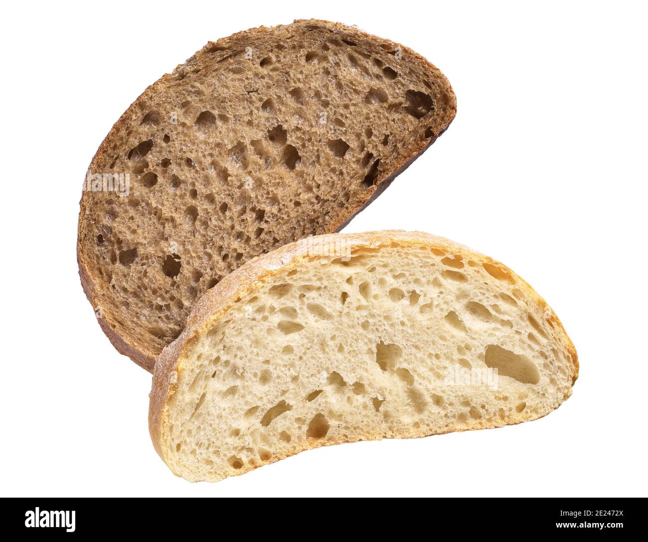 White and brown ciabatta bread slice isolated on white background Stock ...
