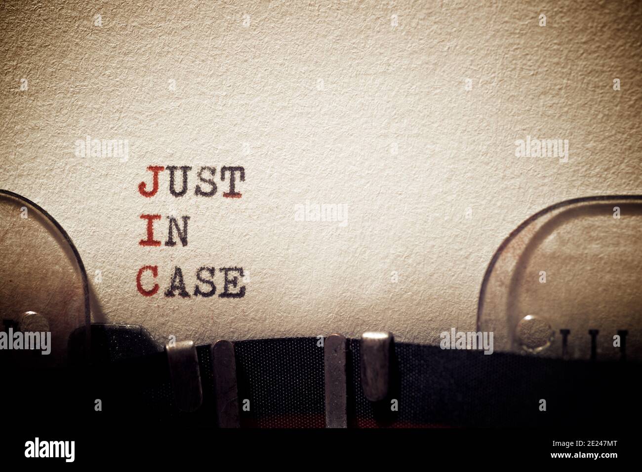 Just in case phrase written with a typewriter Stock Photo - Alamy