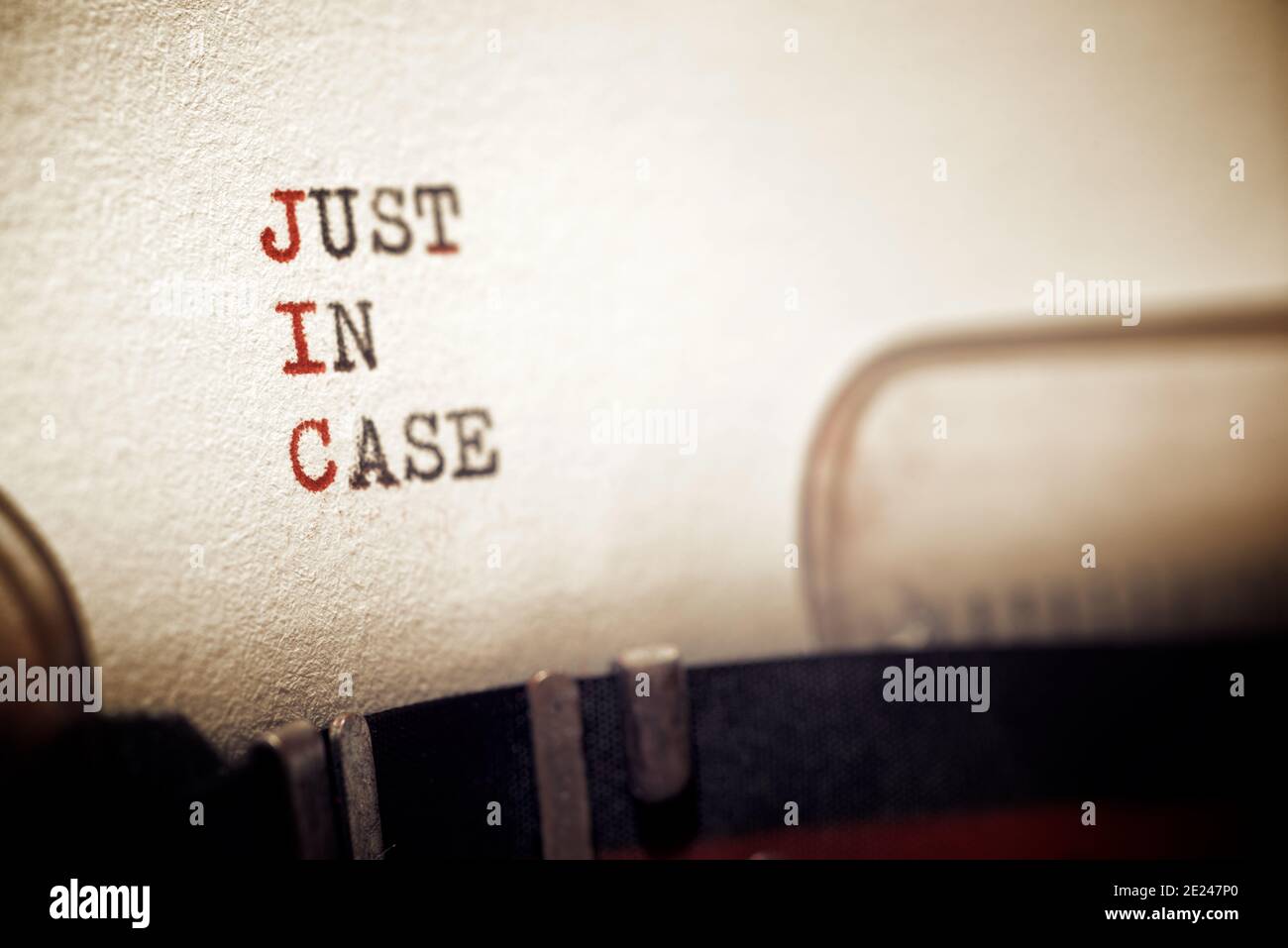 Just in case phrase written with a typewriter Stock Photo - Alamy