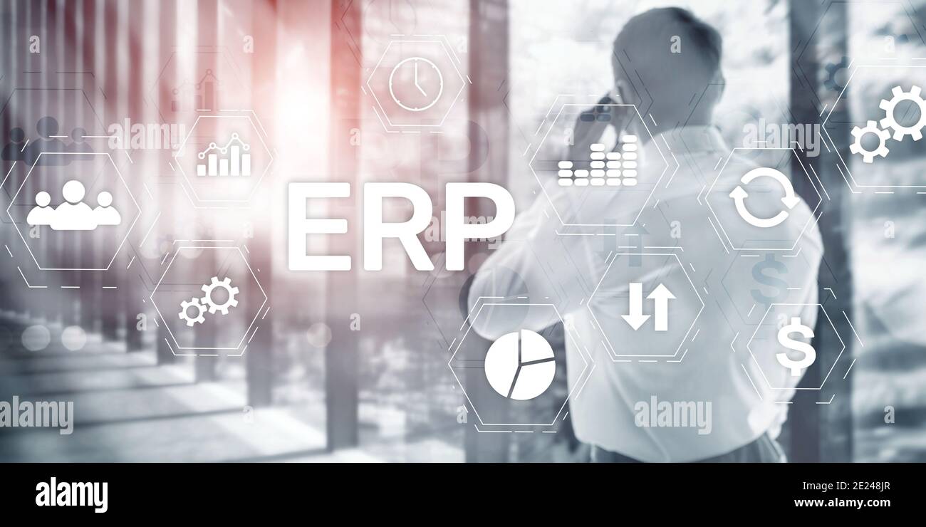 Enterprise Resource Planning ERP Mixed Media Background. Corporate ...