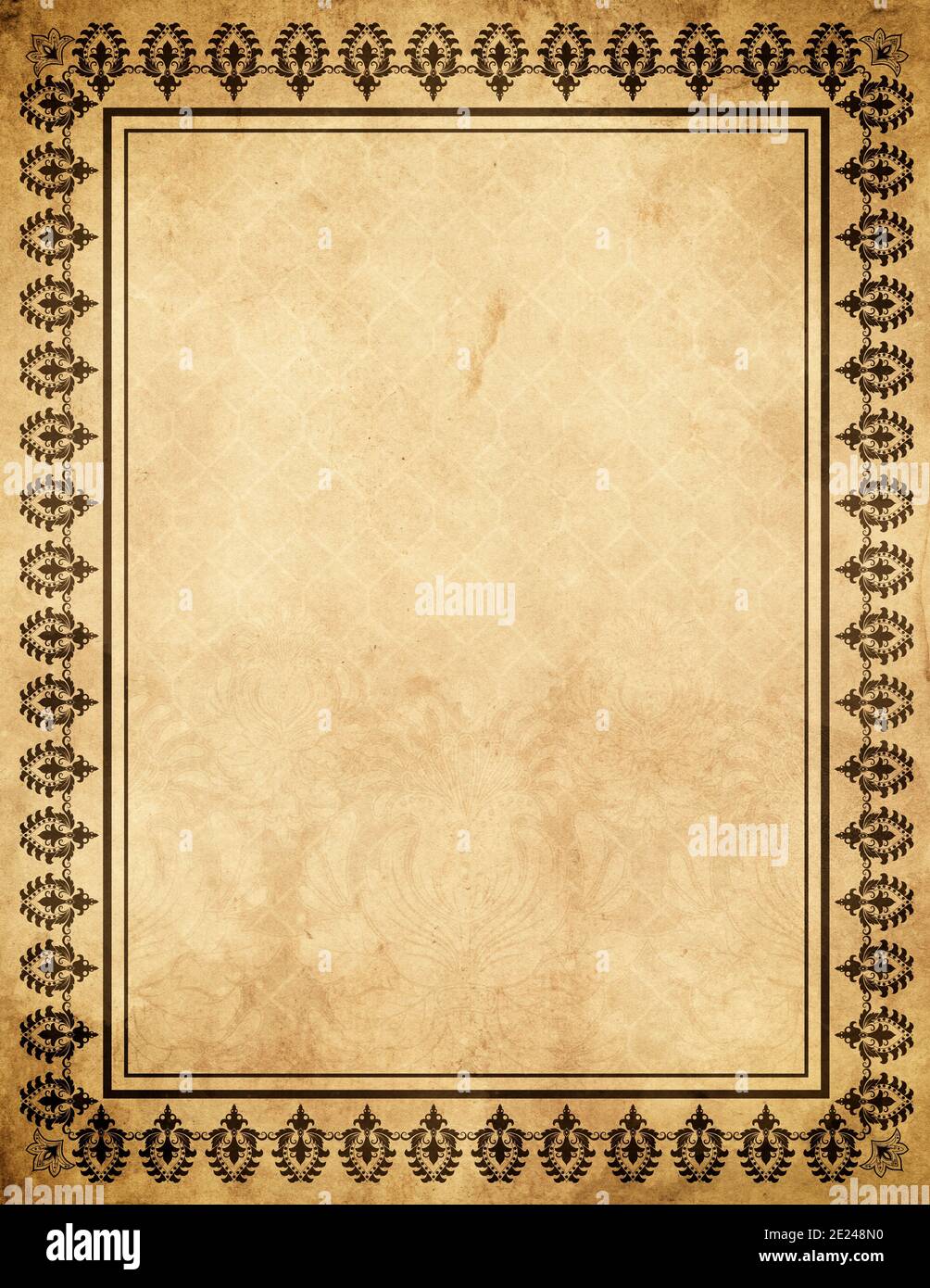 Old paper background with decorative ornamental border and copy space ...