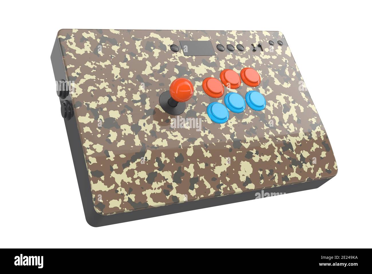 Vintage camouflage colored arcade game machine with controllers ...