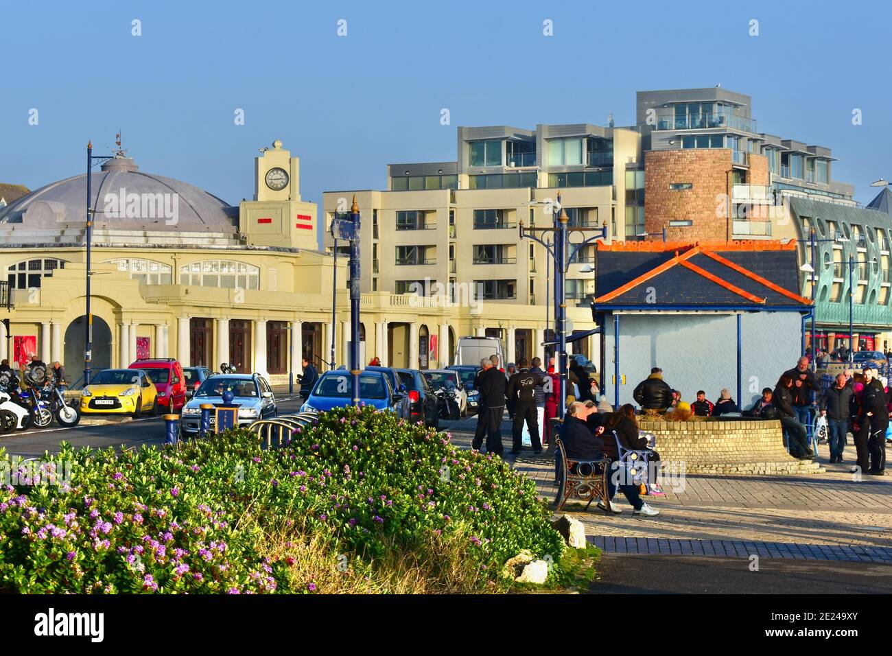 The view along the promenade towards the town centre. The classic domed ...