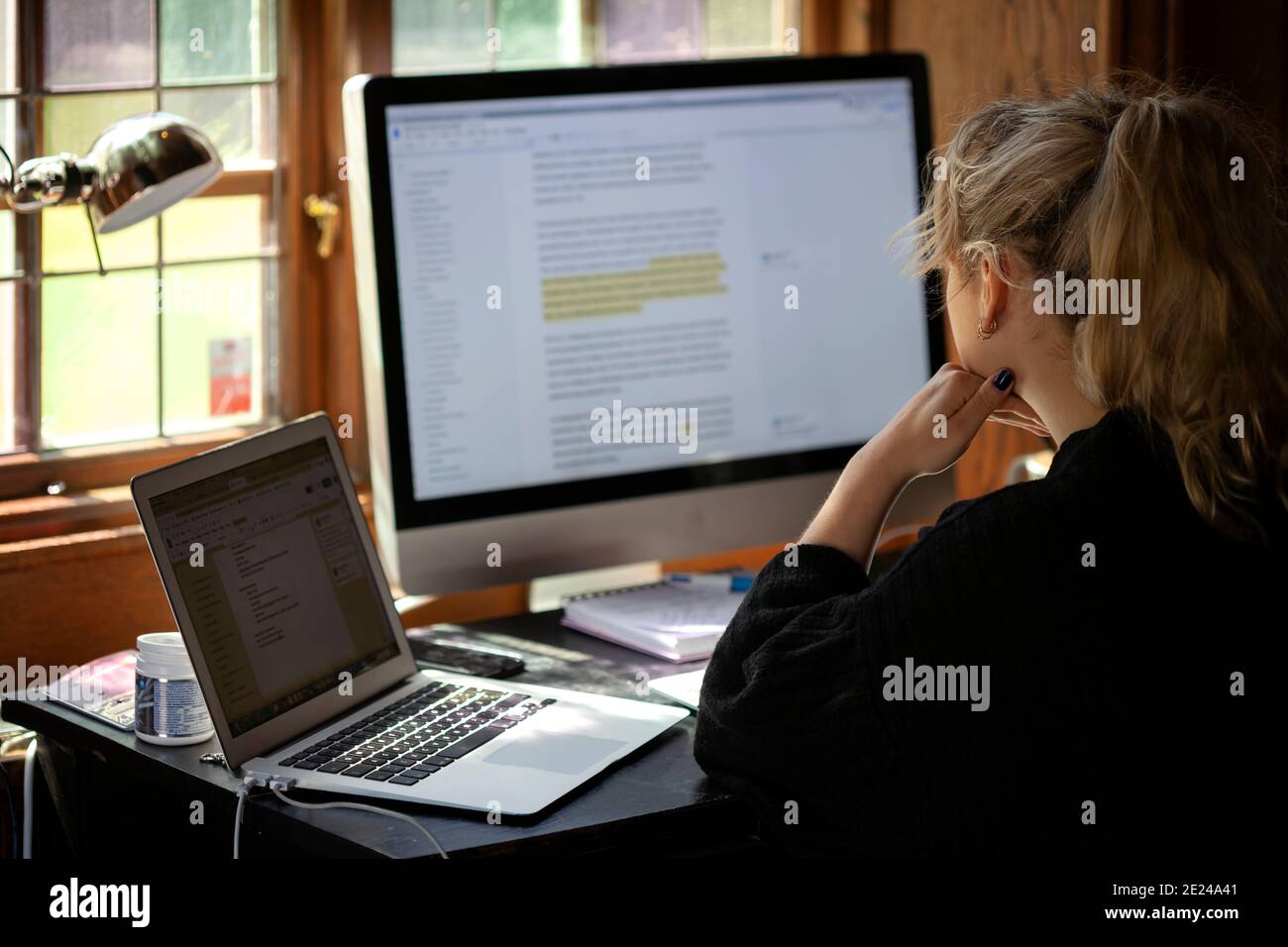 Woman young computer rear hi-res stock photography and images - Alamy