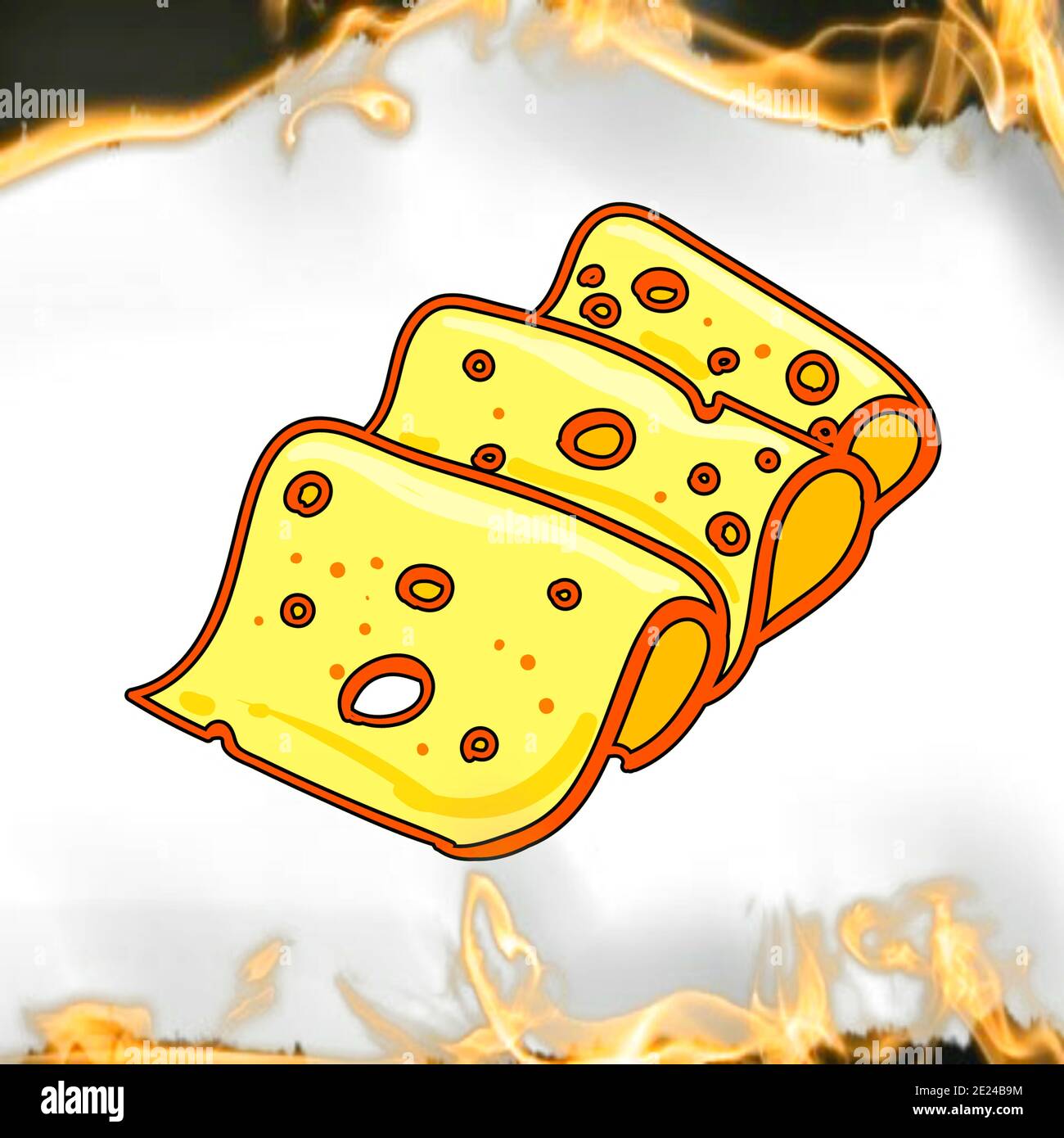 Cheese slices on a burning paper background Stock Photo - Alamy