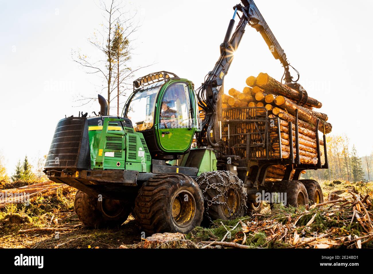 Loading logs on trailer Stock Photo - Alamy