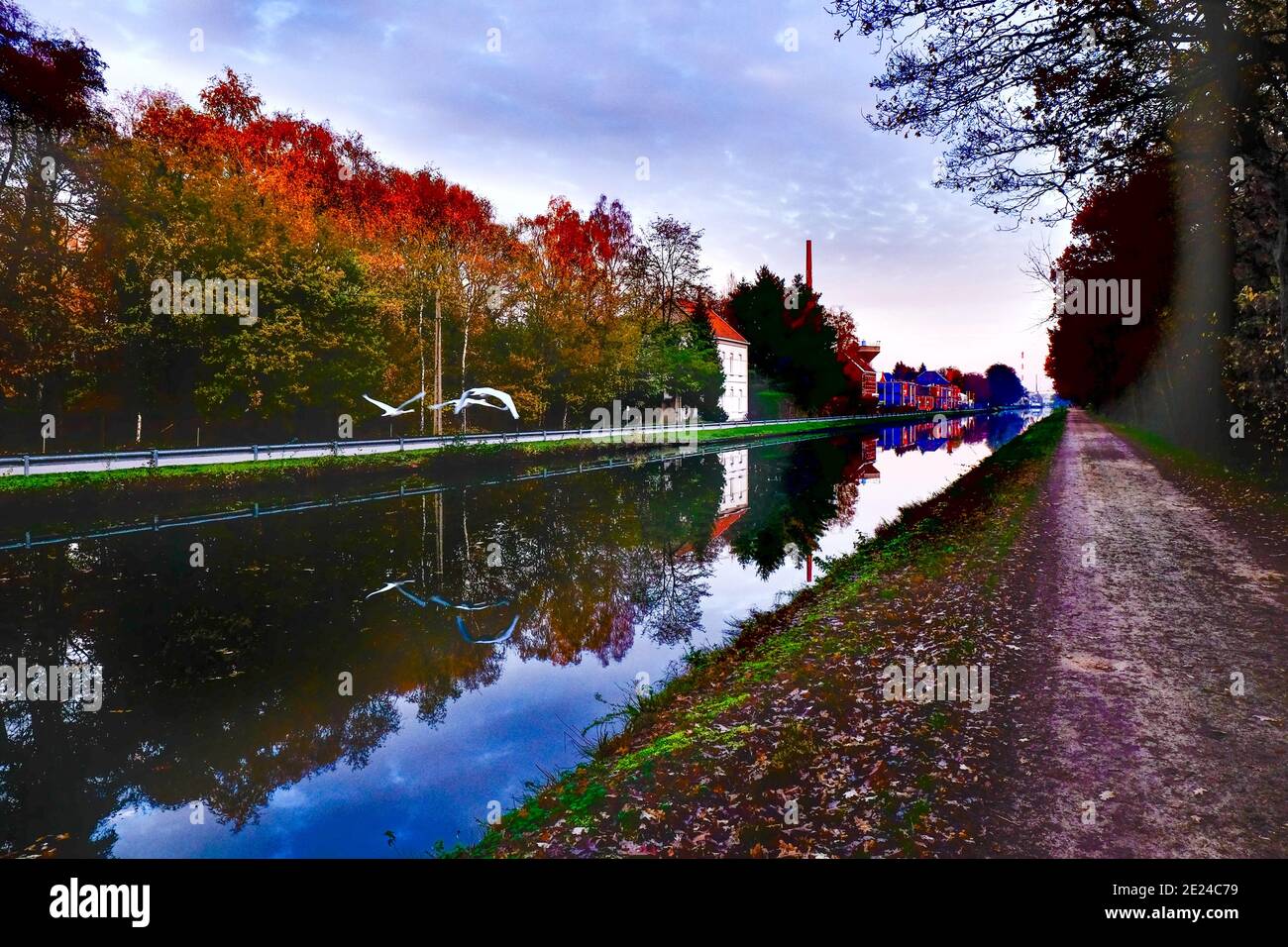 Landscape in autumn. Autumn leaf colour with stream and flowing water ...