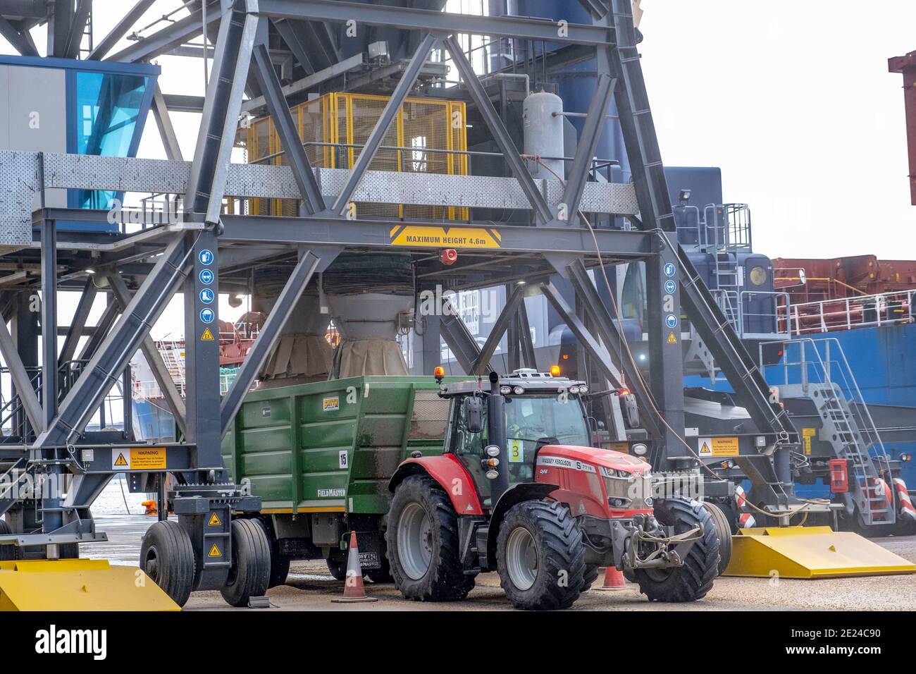 Grain being unloaded into a hopper at port Stock Photo - Alamy