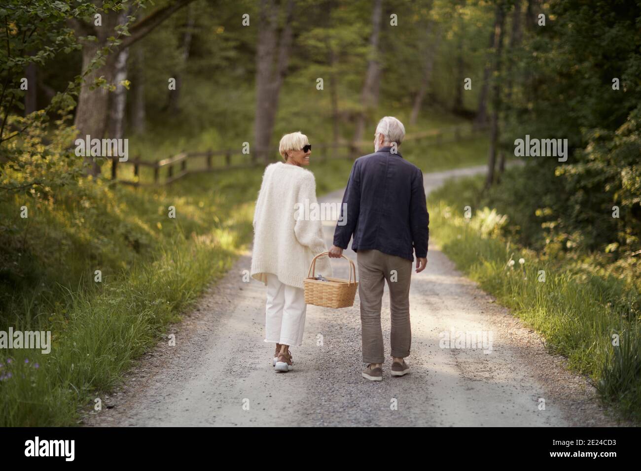Couple carrying picnic basket together Stock Photo - Alamy