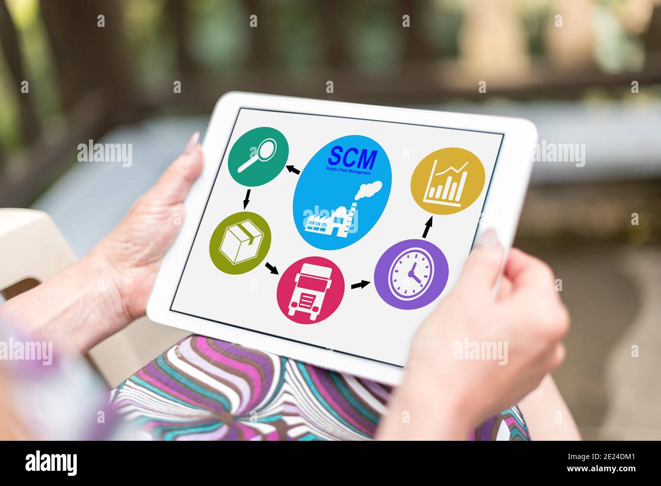 Scm concept shown on a tablet held by a woman Stock Photo - Alamy
