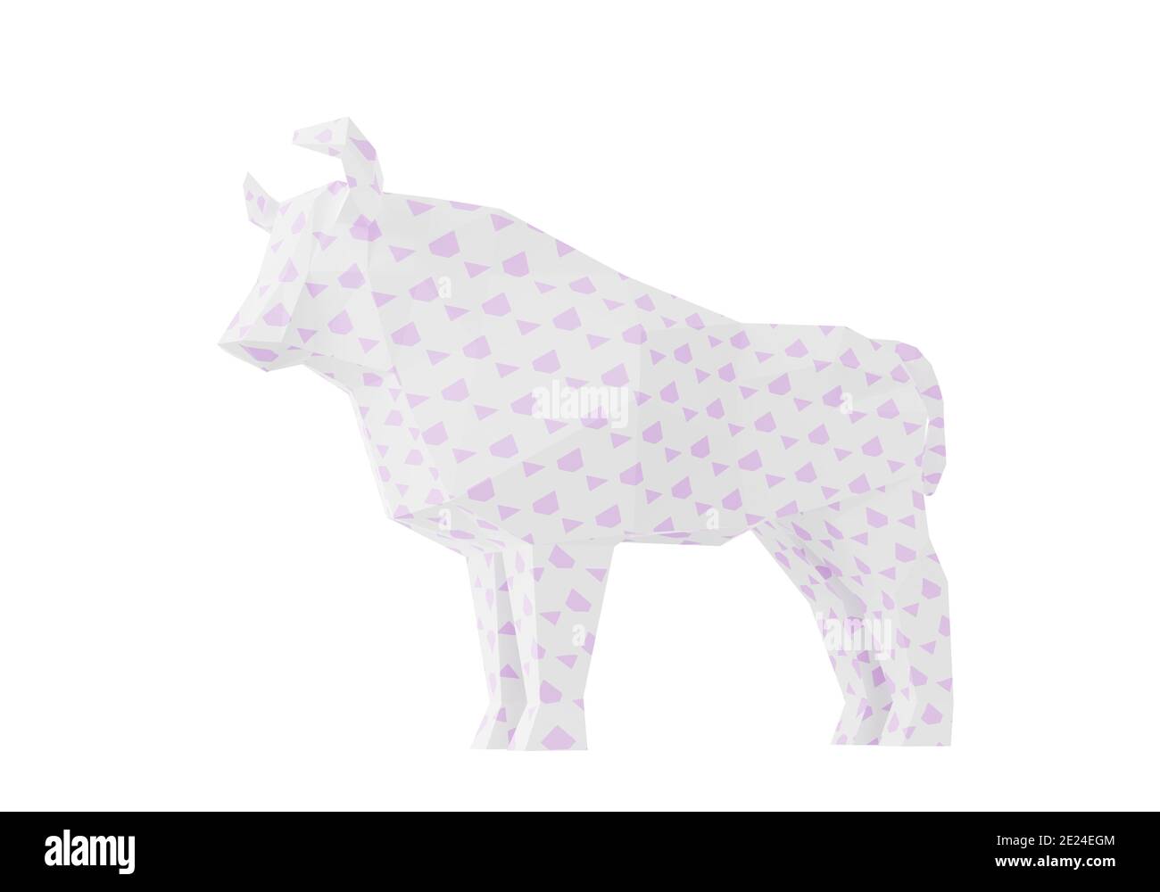 Polygonal White Bull with geometric ornament, folded paper animal ...