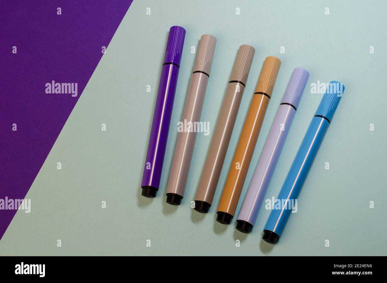 New multicolored felt-tip pens in pastel colors on a two-tone ...