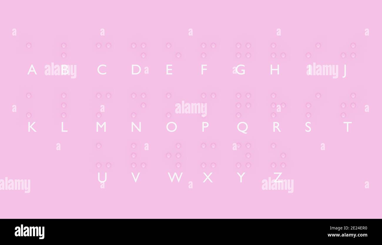 Braille dots alphabet for visually impaired. Formed out of pink spheres ...