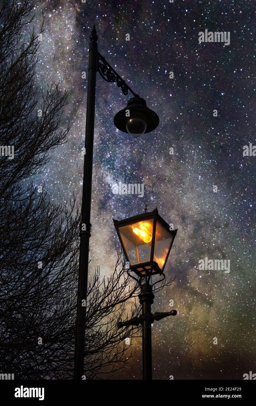Modern and modernised street lighting with added starry sky Stock Photo ...