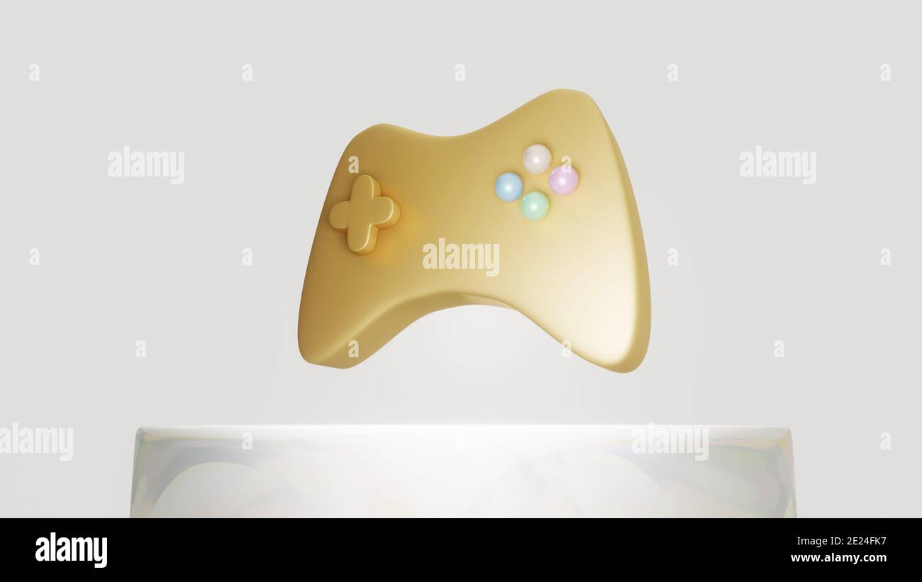 Cute minimalistic yellow game joystick on stand, computer gaming ...