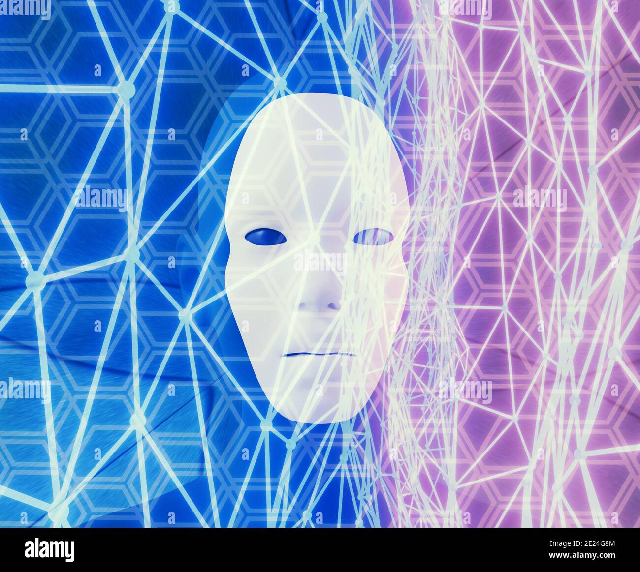Robot face and neon mesh, artificial Intelligence concept, 3d ...