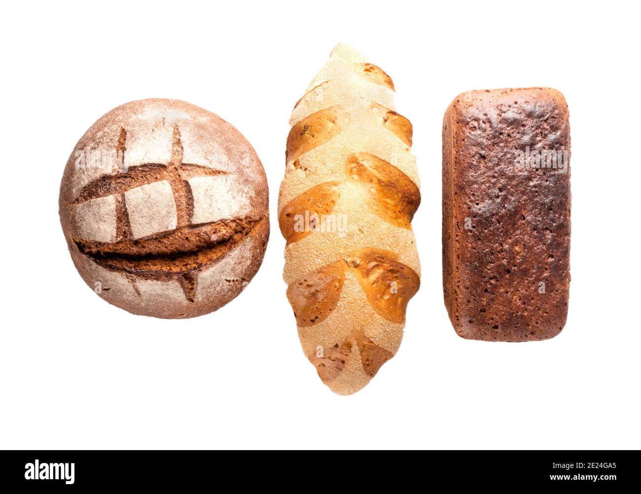 Mixed whole grain health breads with flour isolated on white background ...