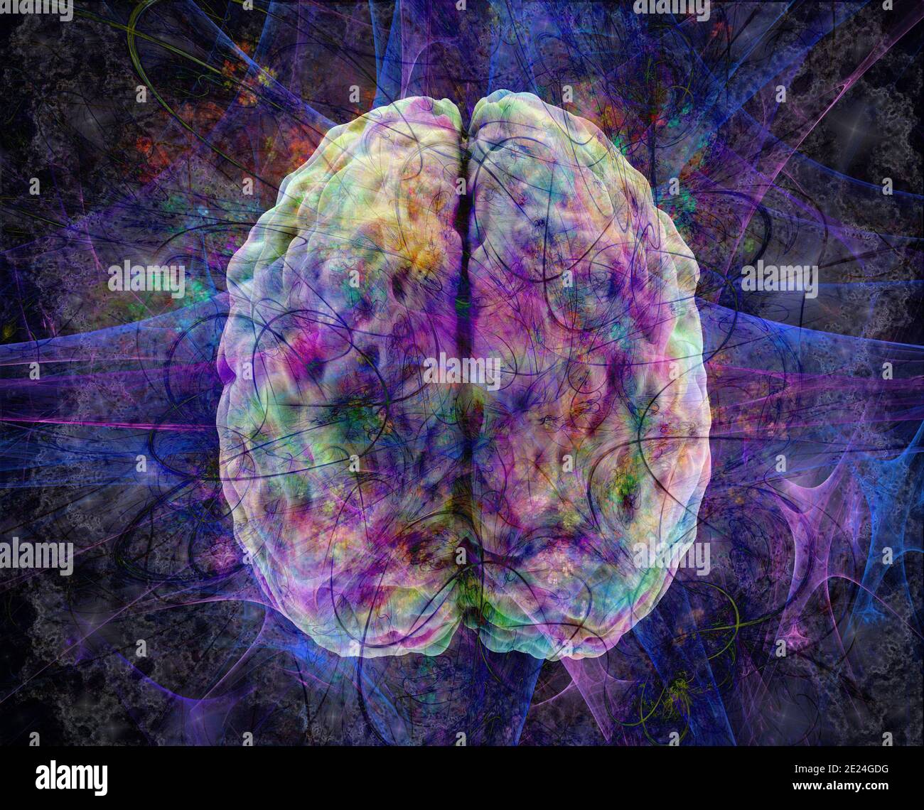 colored human overbrain model, overmind, brain activity concept, view ...