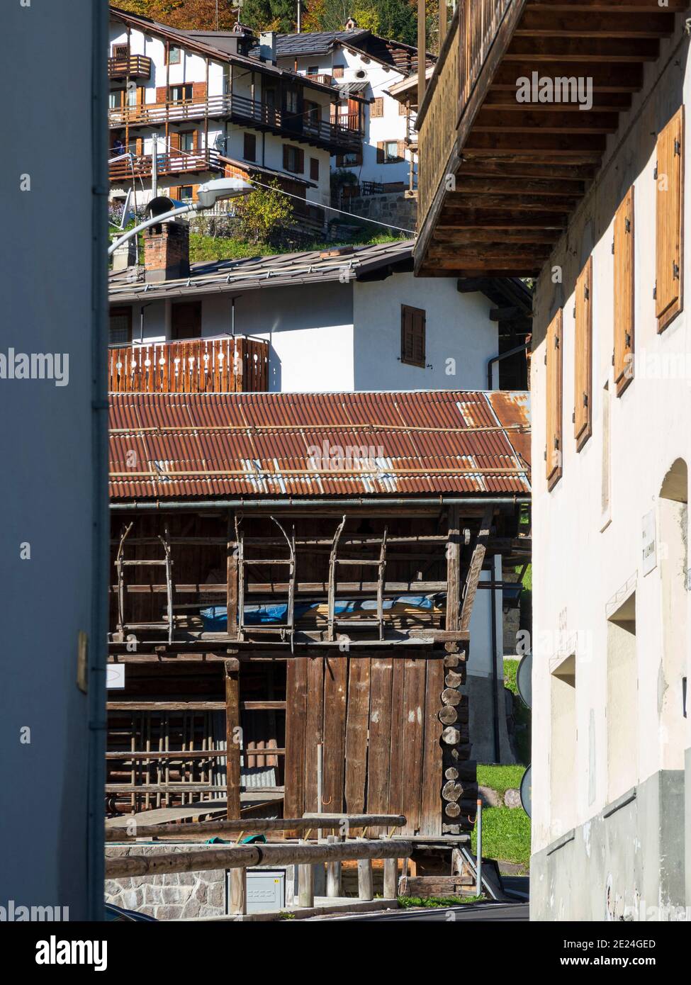 Traditional barns called Tabia, alpine architecture in Falcade in Val ...