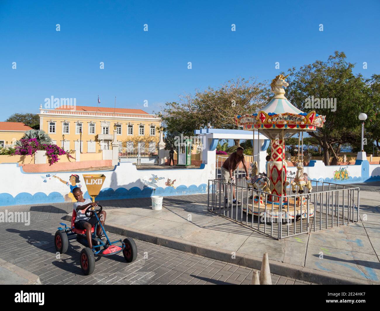 Amusement park for children in Plato, the presidential palace in the ...