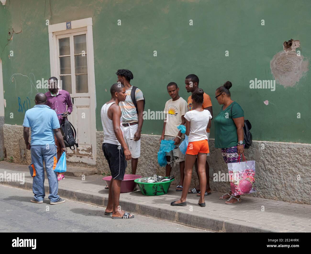 Locals in Plato. The capital Praia on the island of Santiago (Ilha de ...