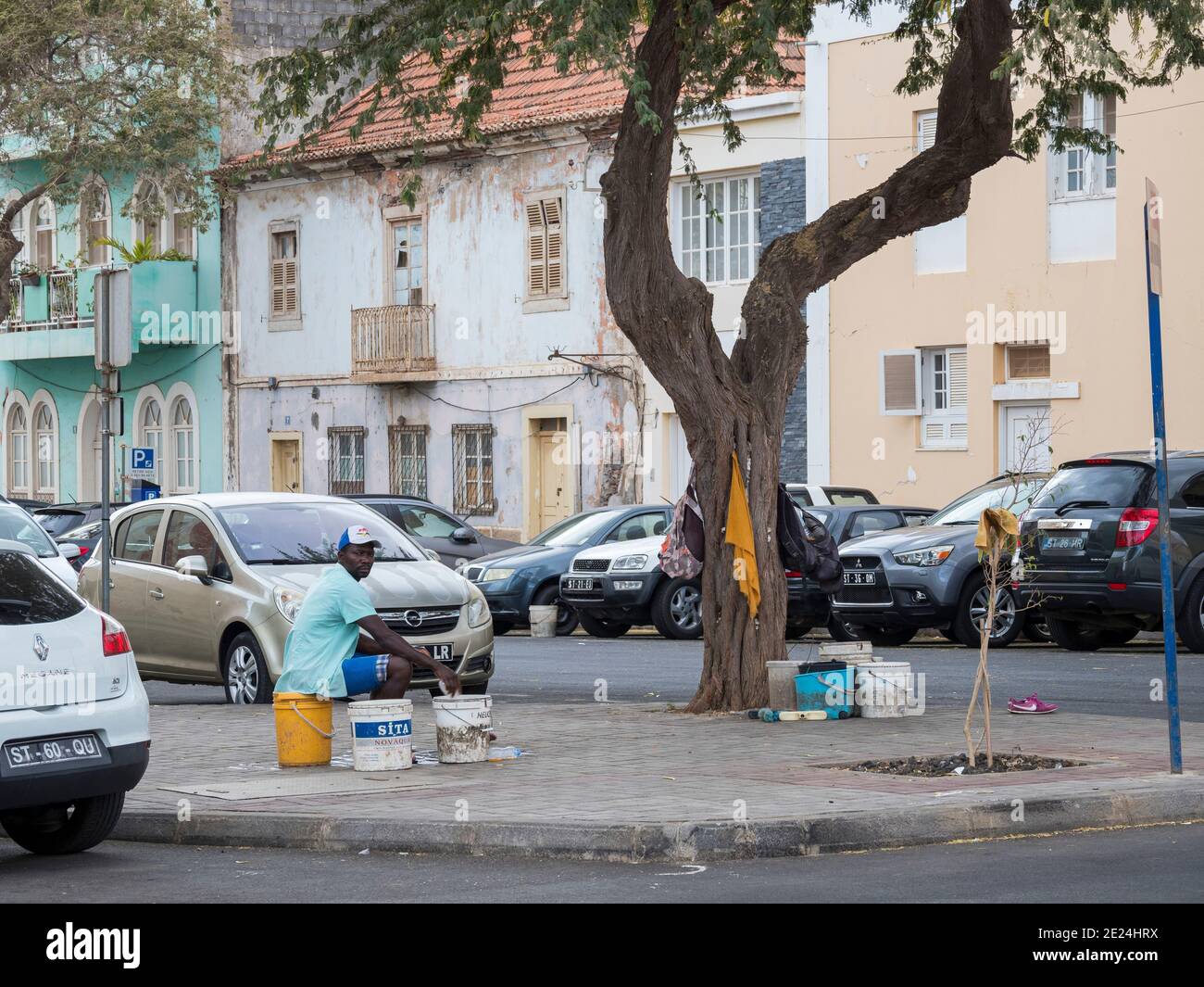 Houses in Plato. The capital Praia on the island of Santiago (Ilha de ...