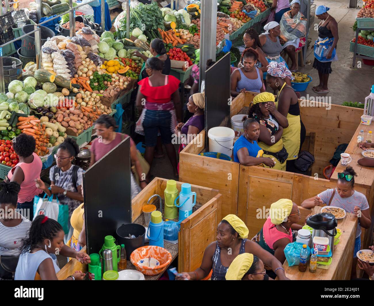 Food stalls in Mercado Municipal di Praia in Plato. The capital Praia ...