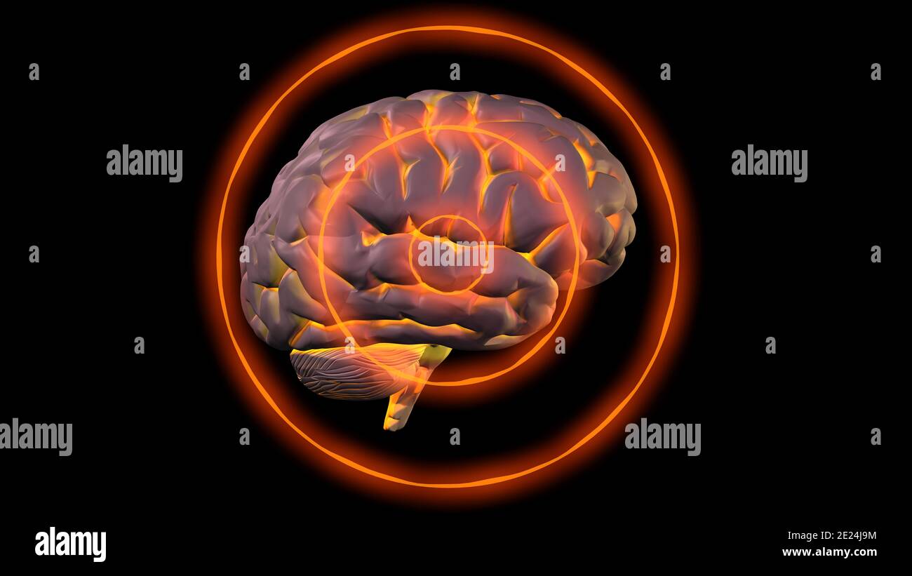 Glowing brain sending out wifi signals. Telepathy , mind power theme ...