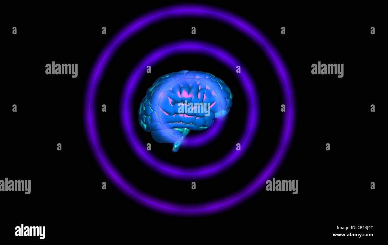 Glowing brain sending out wifi signals. Telepathy , mind power theme ...